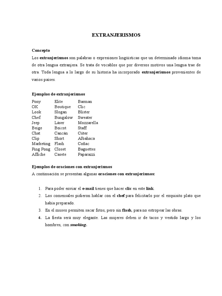 EXTRANJERISMOS | PDF | Cocina, comidas y vino | Estudios de idiomas ...