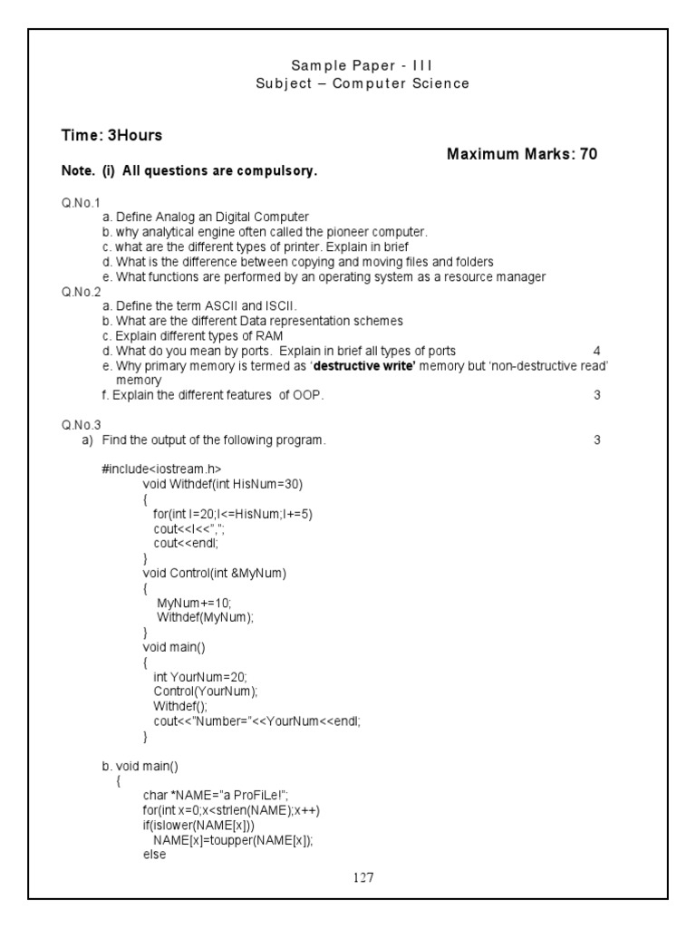 Computer Science Sample Paper III | PDF | Office Equipment | Software ...