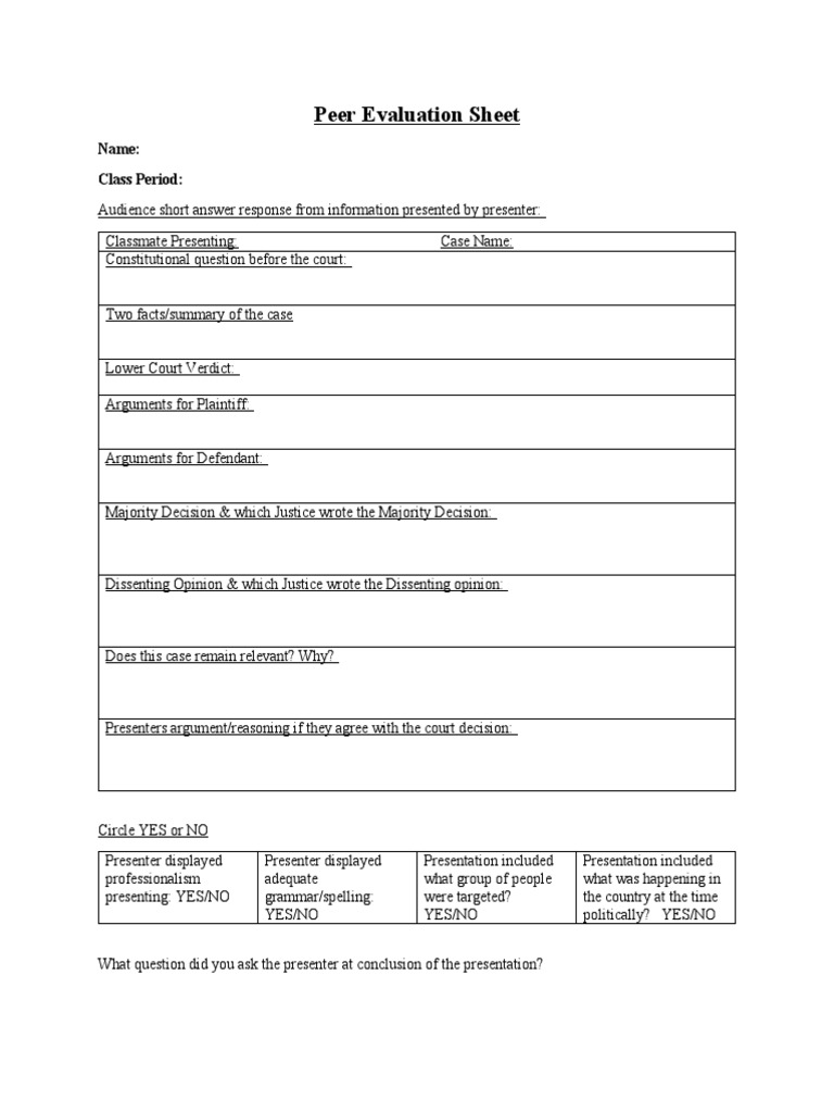 Supreme Court Case Peer Evaluation Sheet | Download Free PDF | Judgment ...