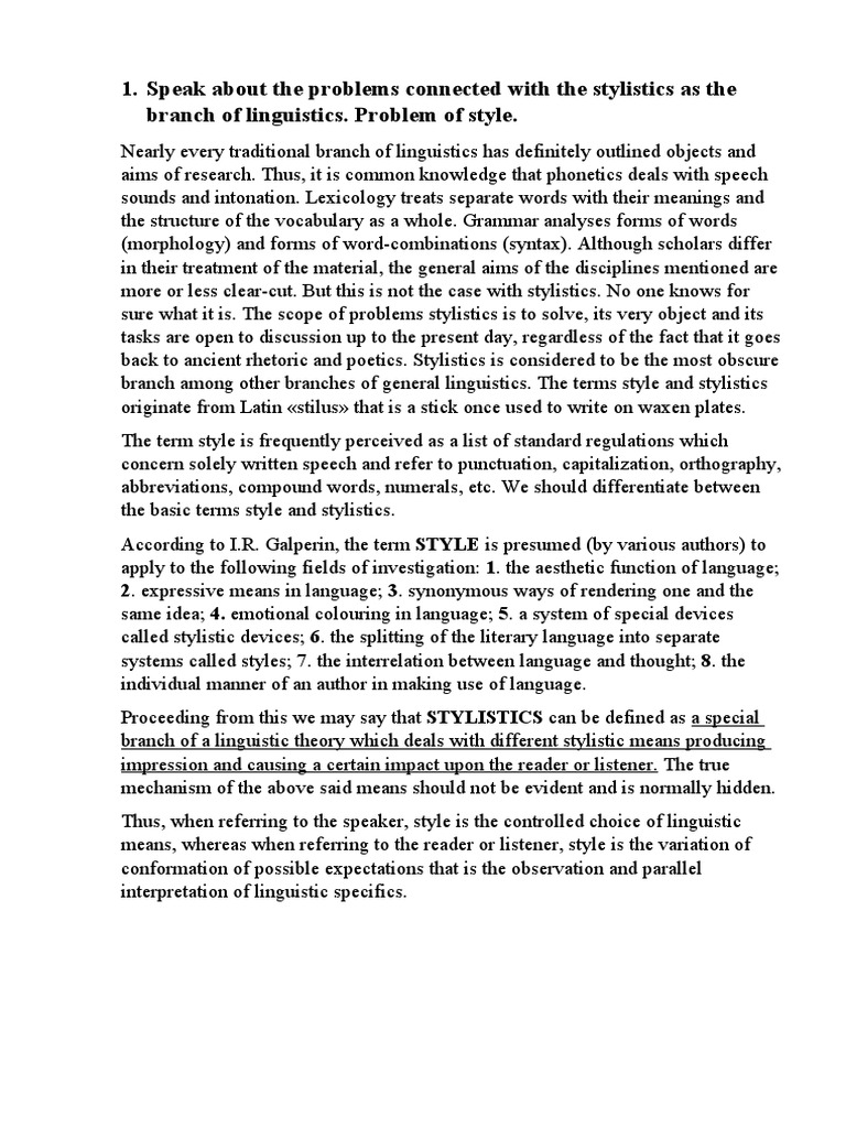 Speak About The Problems Connected With The Stylistics As The Branch of ...