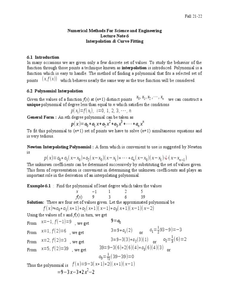 CH-6, Math-5 - Lecture - Note | PDF | Spline (Mathematics) | Interpolation