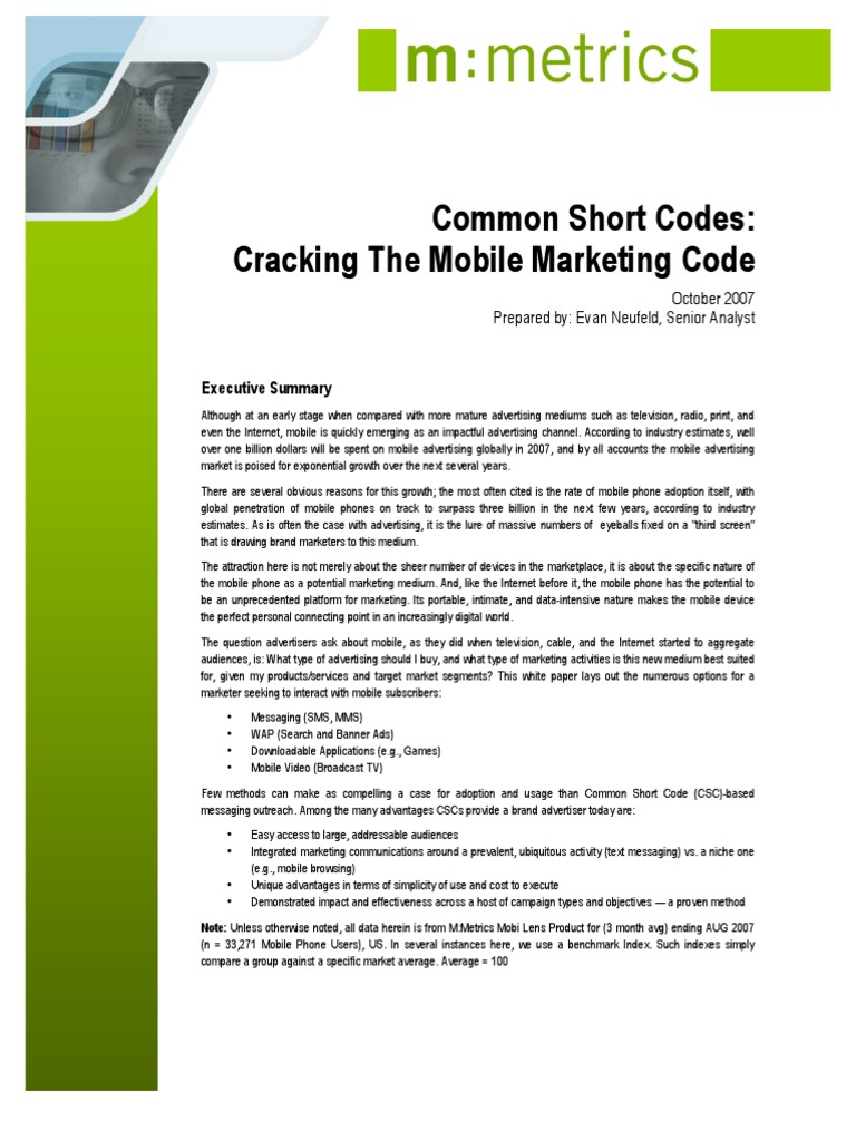Common Short Codes: Cracking The Mobile Marketing Code: Executive ...