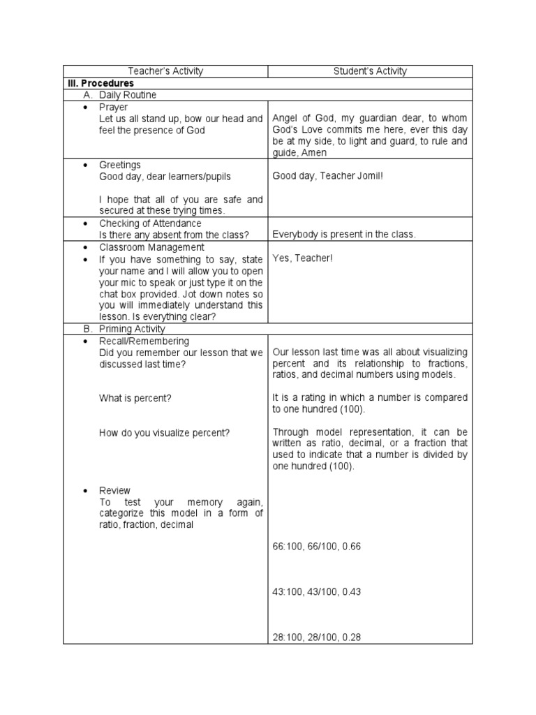 Teaching Percentages in Class Activities | PDF | Percentage | Cognition