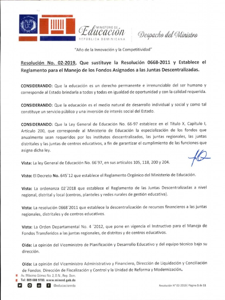 Resolucin No. 02-2019 Reglamento Fondos Descentralizados | PDF