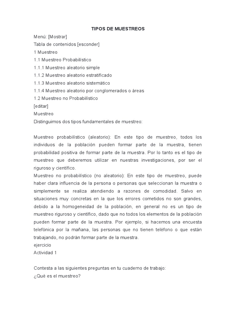 Tipos de Muestreos | PDF | Muestreo (Estadísticas) | Science