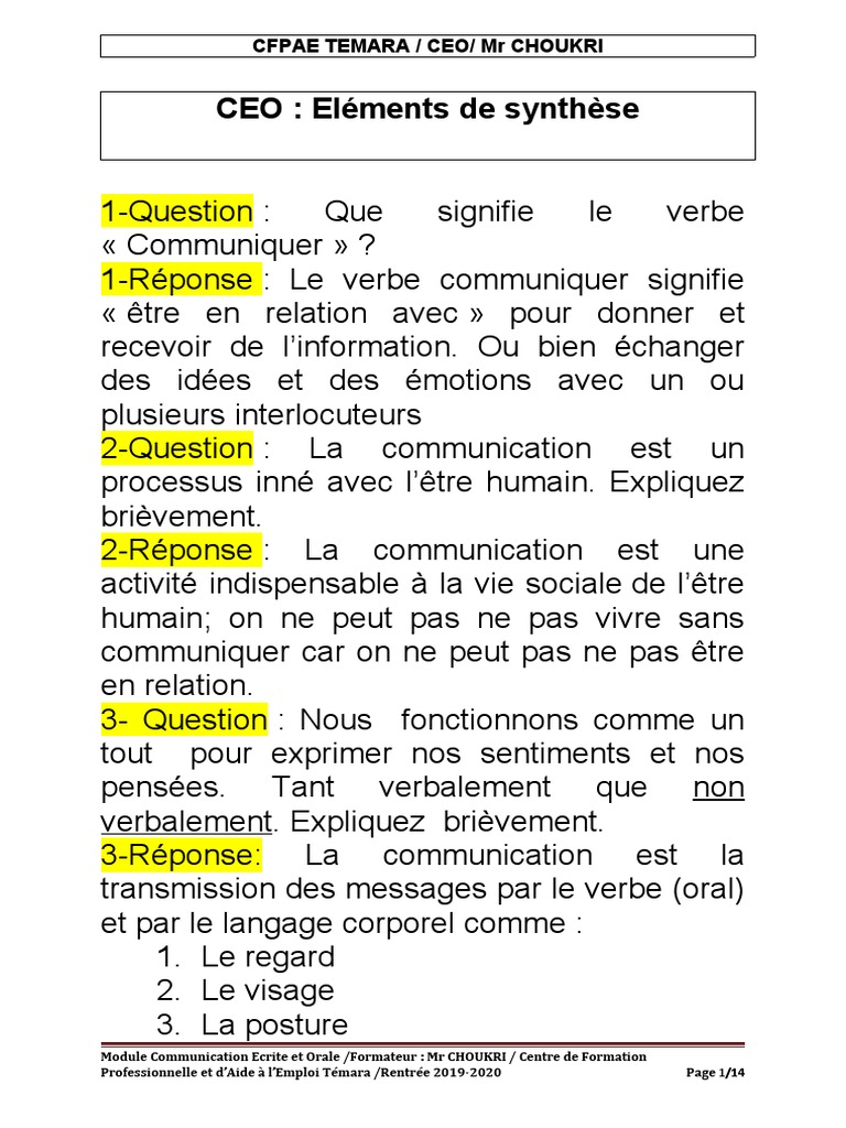 Support de Cours en CEO CFPAE | Descargar gratis PDF | la communication ... Support de Cours en CEO CFPAE | Descargar gratis PDF | la communication ...