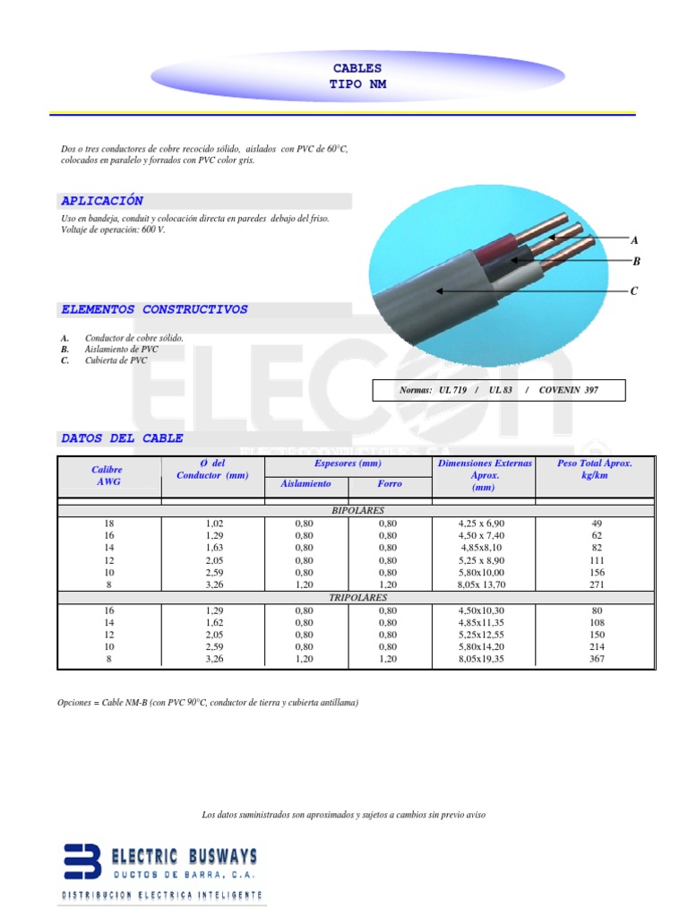 Ficha Tecnica. Cable Anm Cu BT Elecon | PDF | Cobre | Rieles