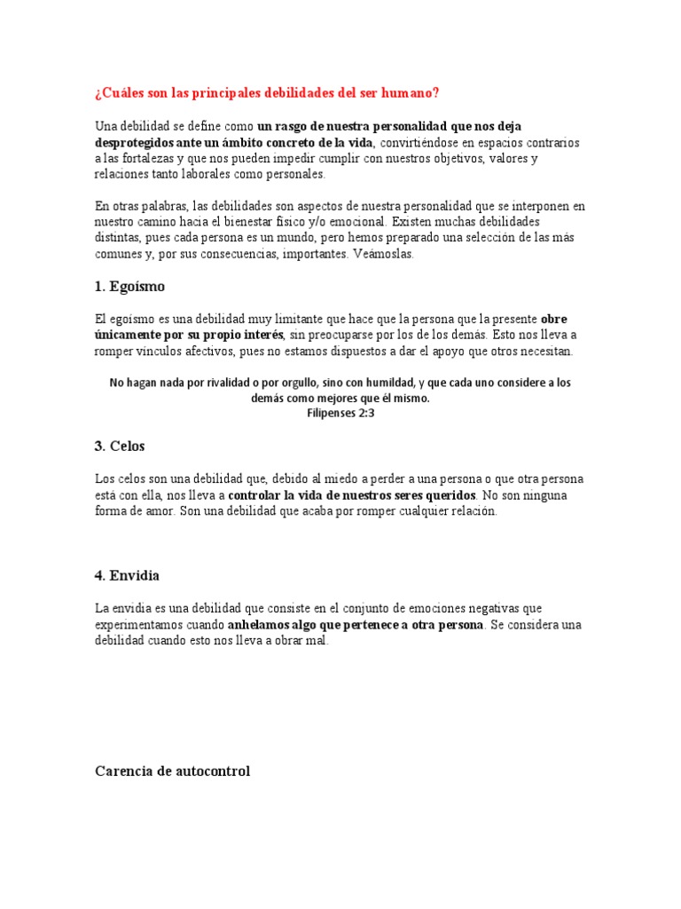 Las Principales Debilidades Del Ser Humano | PDF | Las emociones ...