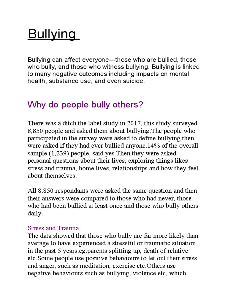 Bullying: Why Do People Bully Others? | PDF | Bullying | Psychological ...