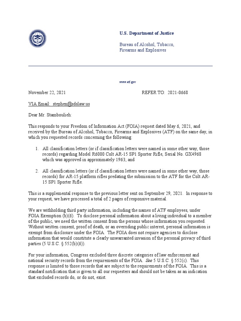 ATF FOIA Response on Colt AR-15 Records | PDF | Freedom Of Information ...