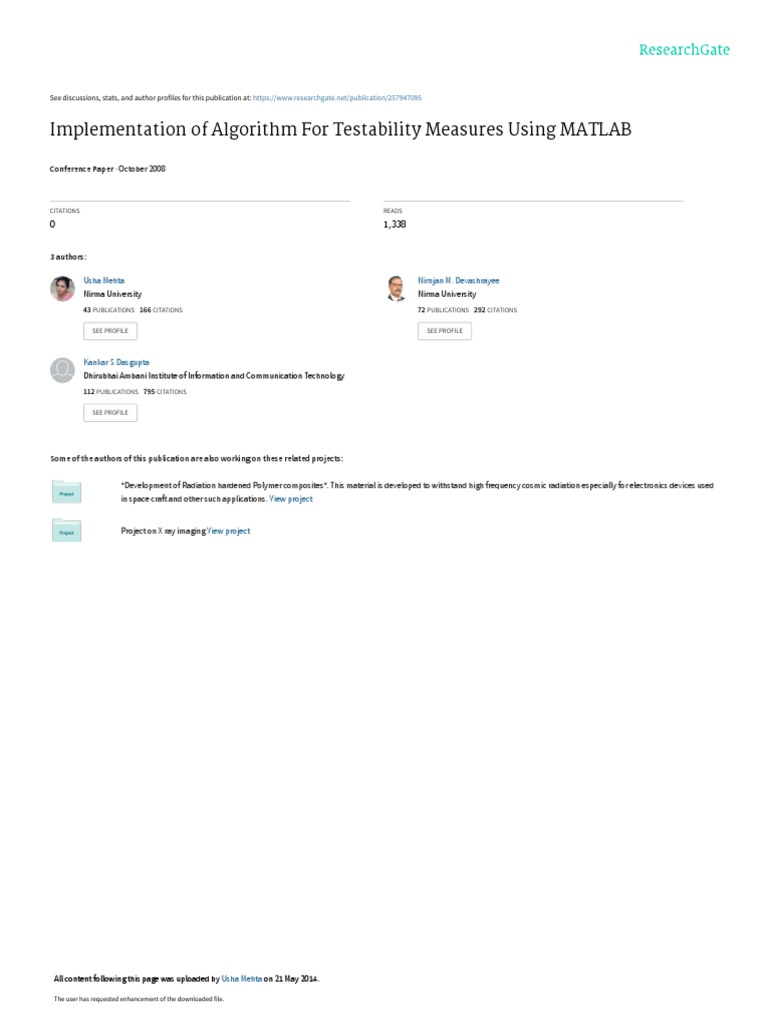 Implementation of Algorithm For Testability Measures Using MATLAB | PDF ...