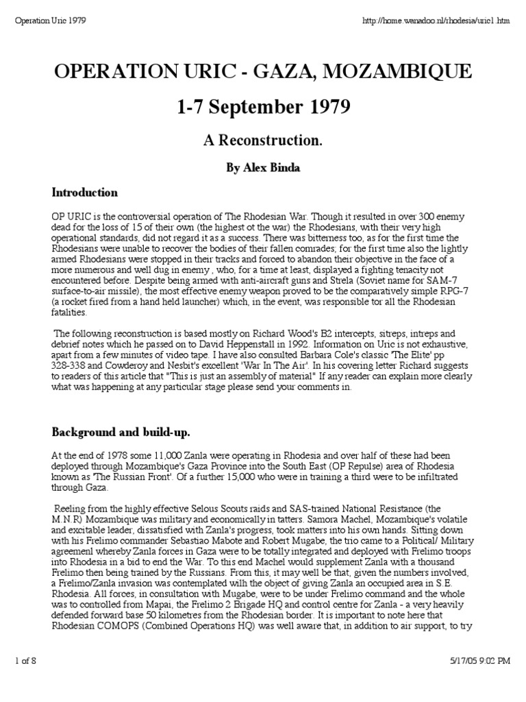 Operation Uric - Gaza, Mozambique 1-7 September 1979: A Reconstruction ...
