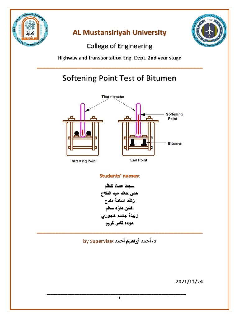 Softening Point Test of Bitumen: AL Mustansiriyah University | PDF ...