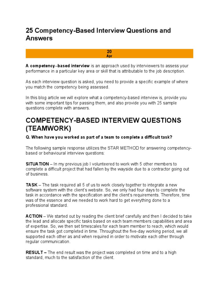 25 Competency-Based Interview Questions and Answers | Download Free PDF ...