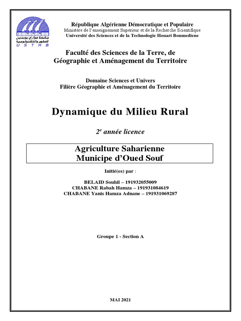Dyn Rur Projet PDF | PDF | Agriculture | Irrigation