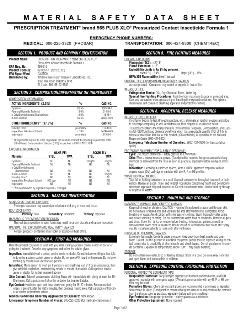 Material Safety Data Sheet: Prescription Treatment Brand 565 PLUS XLO ...