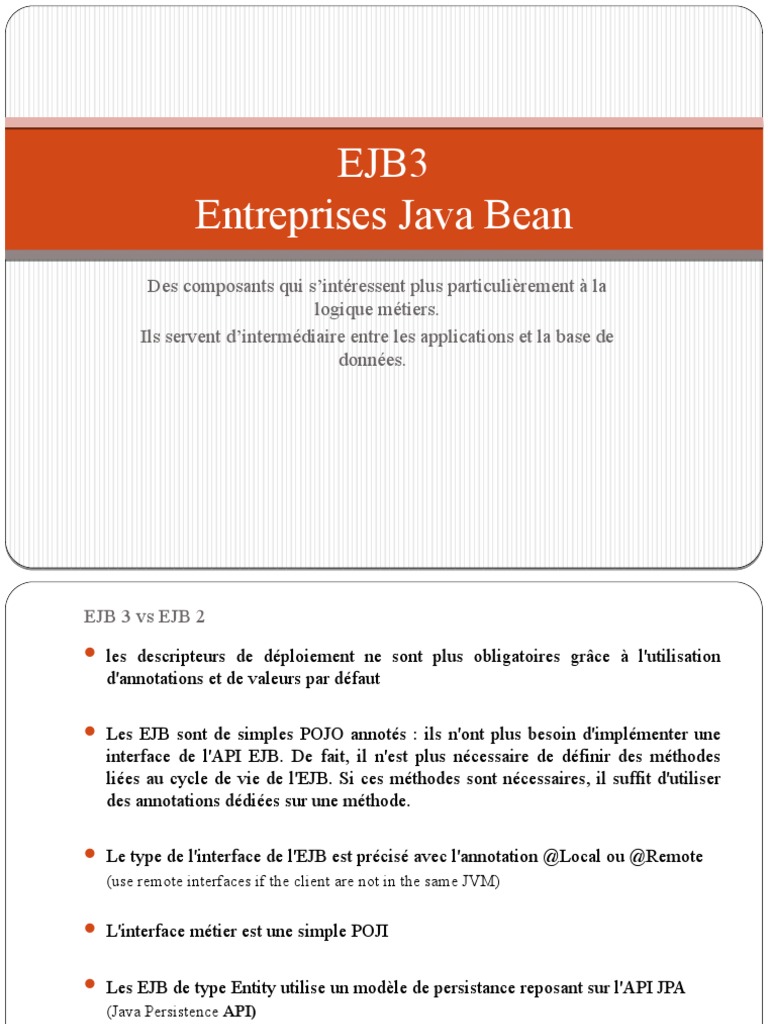 EJB 3: Simplification et Avantages par Rapport à EJB 2 | PDF | Java (Langage de programmation ...