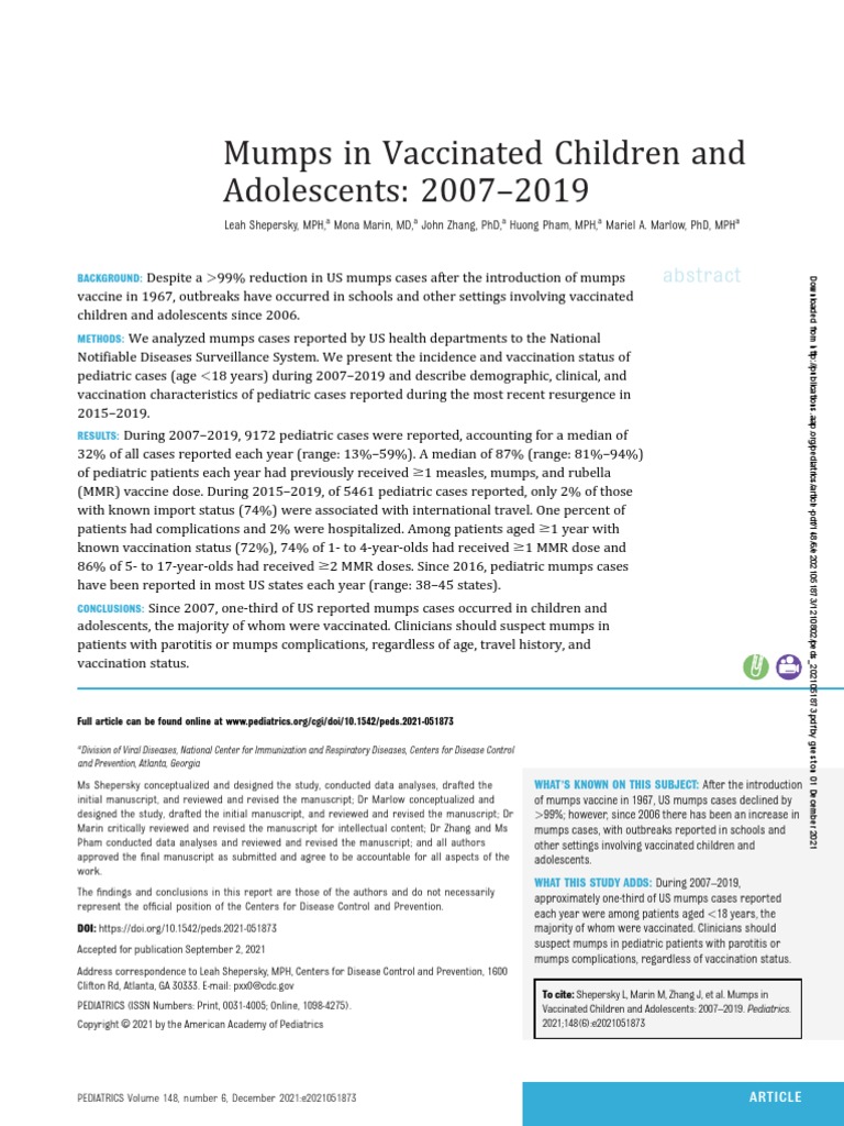Mumps Study | PDF | Measles | Vaccines