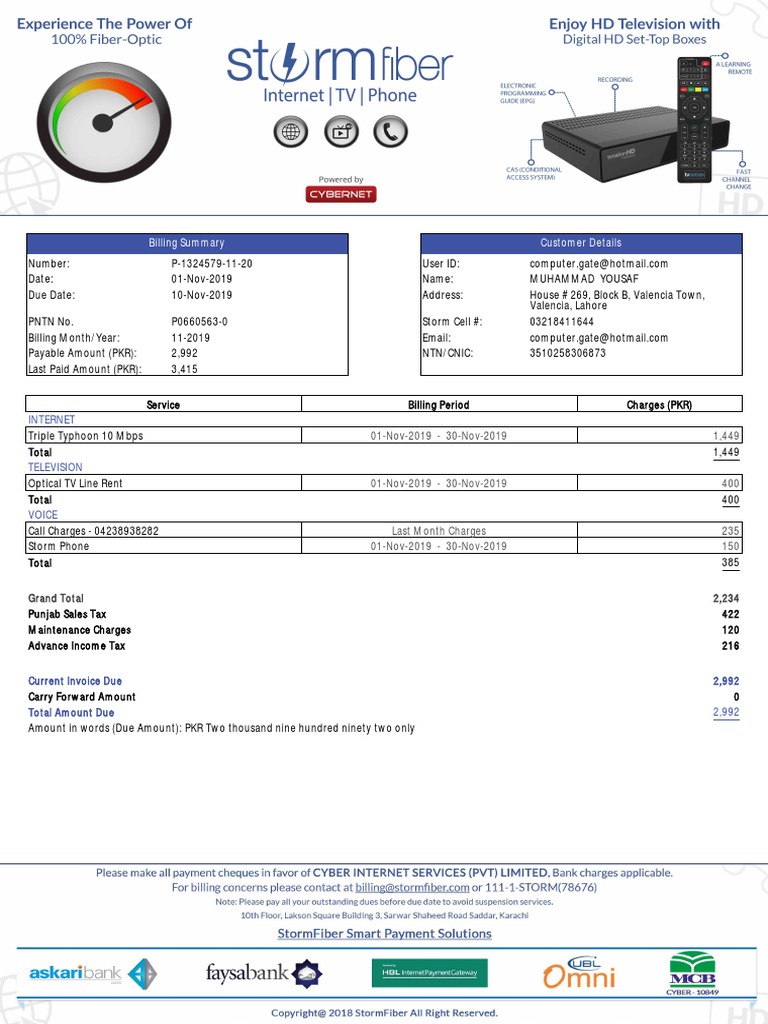 Stormfiber Billing Summary for Nov 2019 | PDF | Telecommunications ...