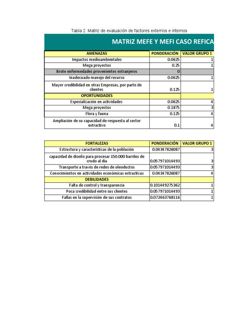 Matriz MEFI y MEFE en Excel | PDF | Recursos hídricos | Fauna