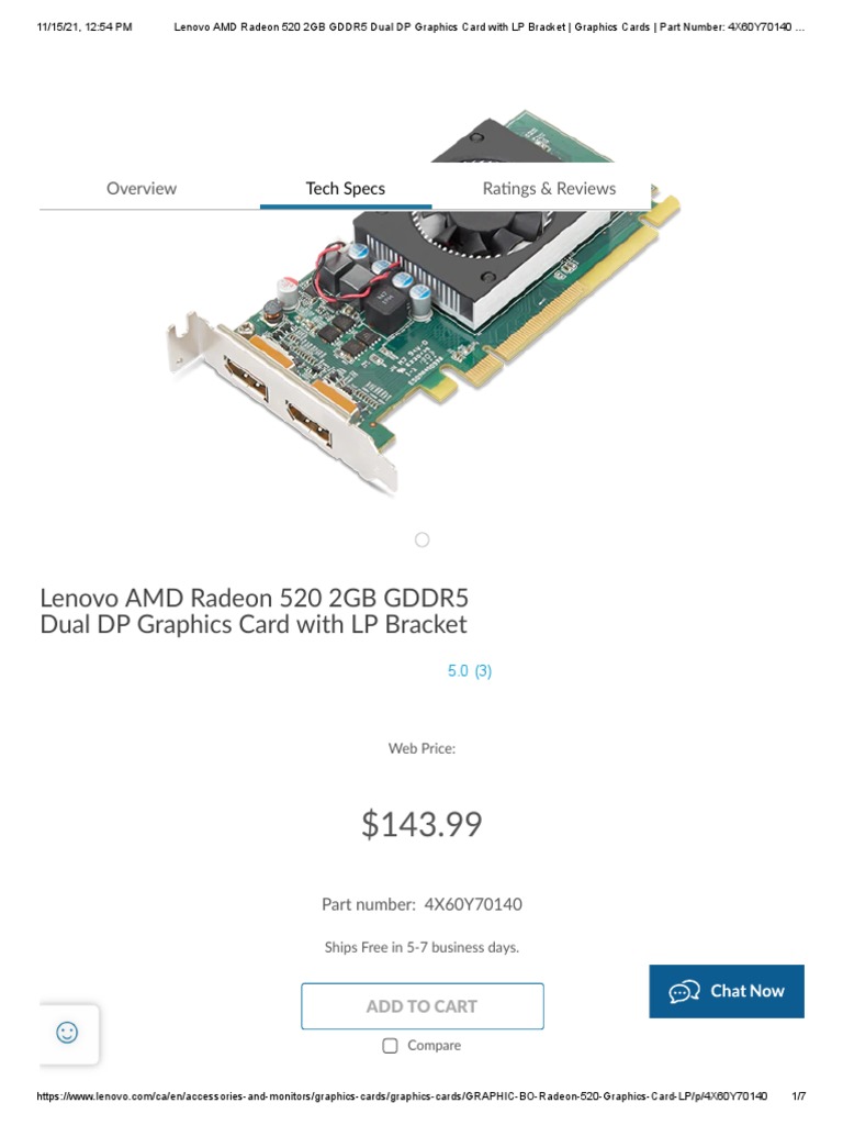 Lenovo AMD Radeon 520 2GB GDDR5 Dual DP Graphics Card With LP Bracket ...