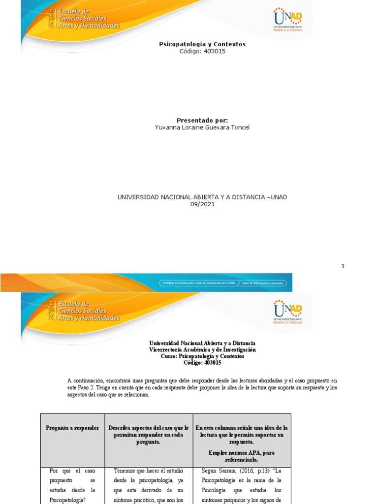 Anexo 1 - Matriz Estudio de Caso - Paso 2 | PDF | Trastorno mental | Psicopatología