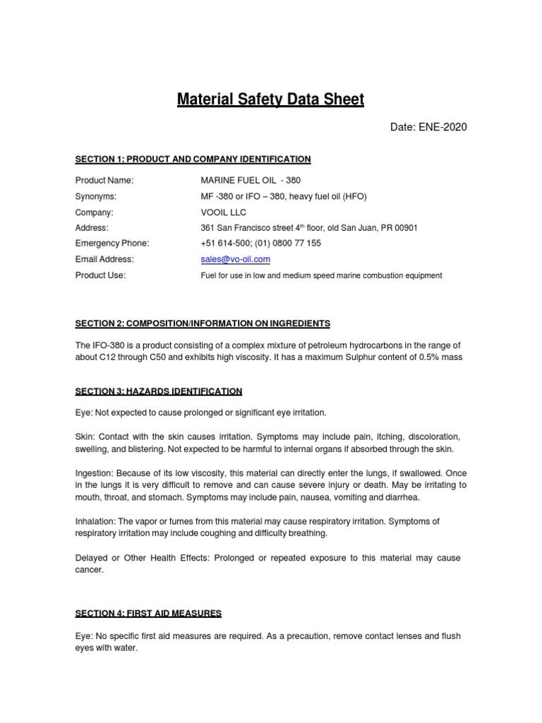 Marine Fuel Oil MSDS 2024 | PDF | Personal Protective Equipment | Waste ...