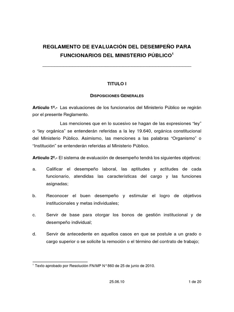 Reglamento de Evaluacion Del Desempeno de Funcionarios | PDF | Planificación | Evaluación
