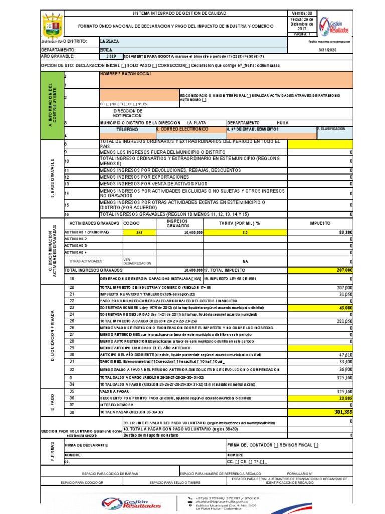 Formato ICA Actualizado | PDF | Pagos | Finanzas del gobierno