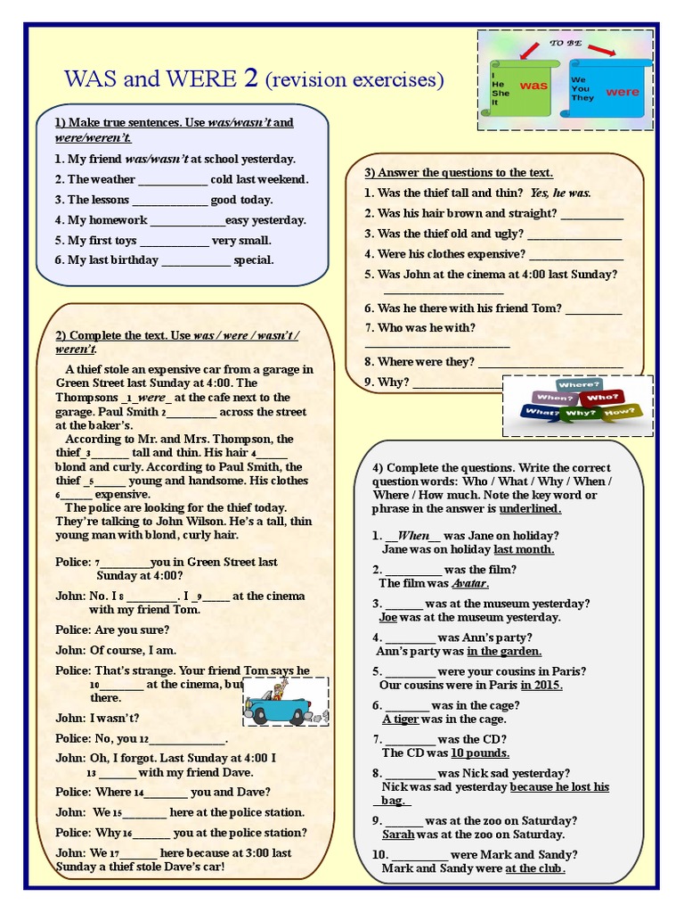Was and Were Exercises Worksheet | PDF | Language Arts & Discipline ...