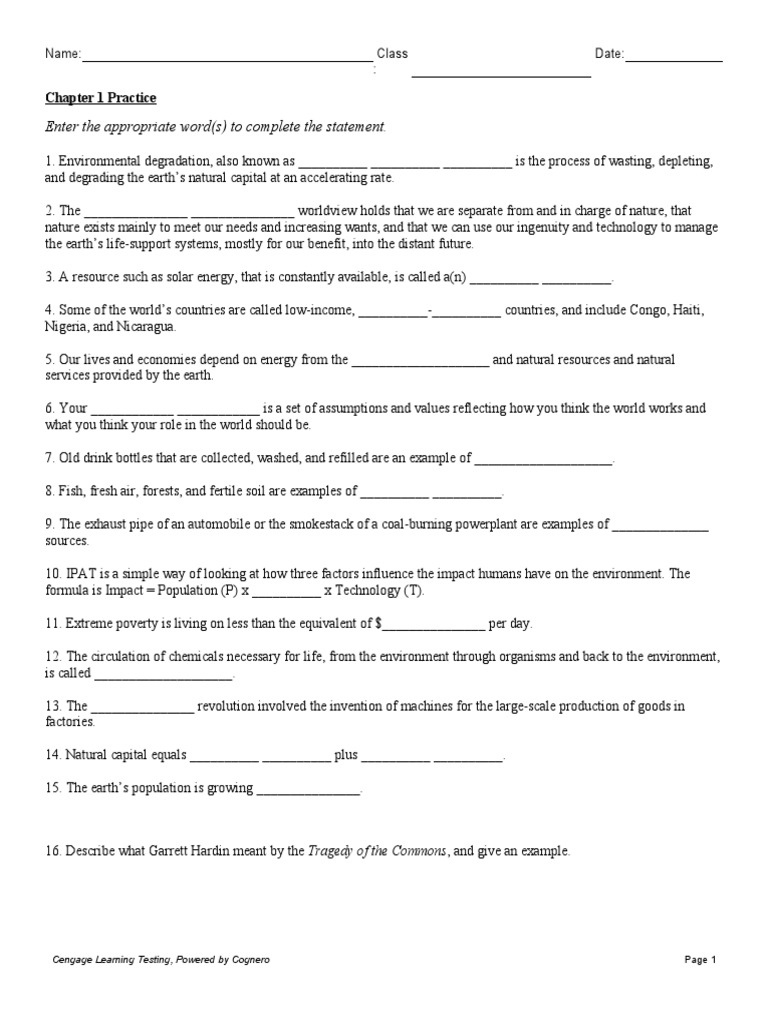 Chapter - 1 - Practice Test With Key | PDF | Sustainability | Resource