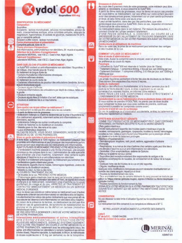 Notice Xydol 600mg Comp. Pelli. B 30 | PDF | Allergie | Aspirine