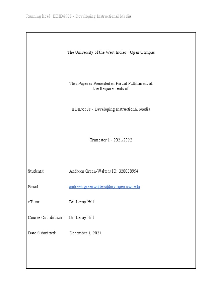 Walters - Evaluation of Multimedia Project EDID6508 (Individual) | PDF ...