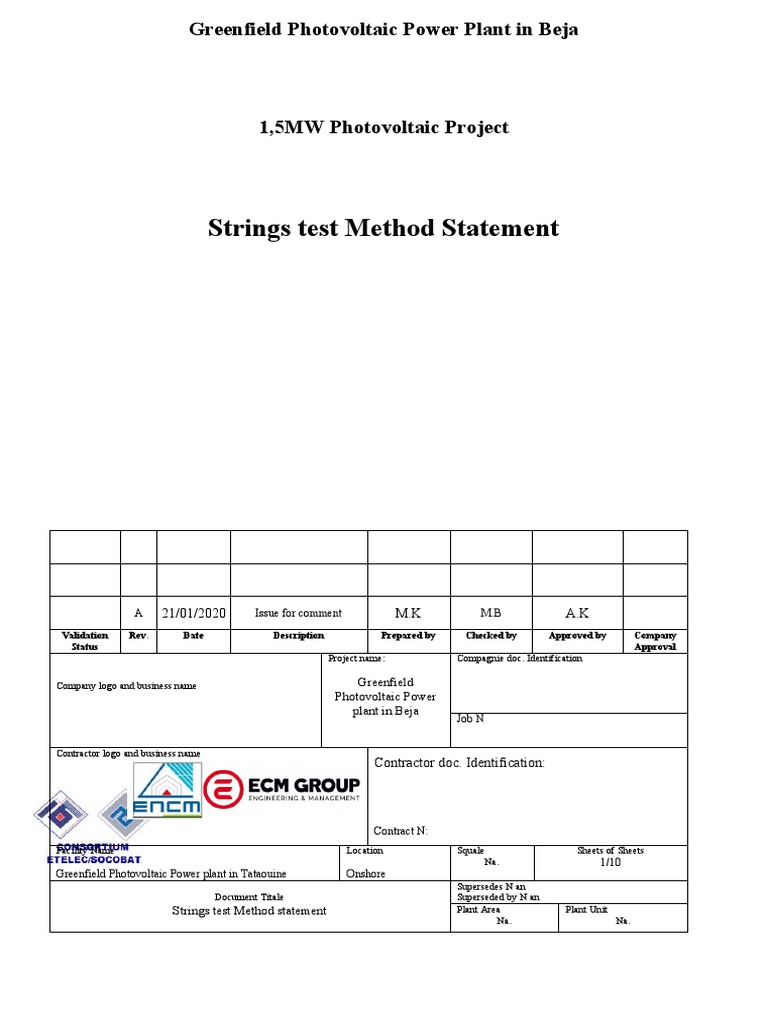 Test Method Statement | PDF | Photovoltaic System | Photovoltaics