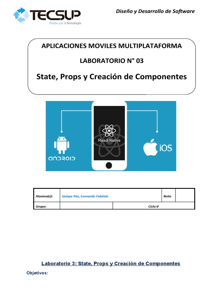 Lab03-DAM - React Native - State Props | PDF | Aplicación movil | Software de la aplicacion