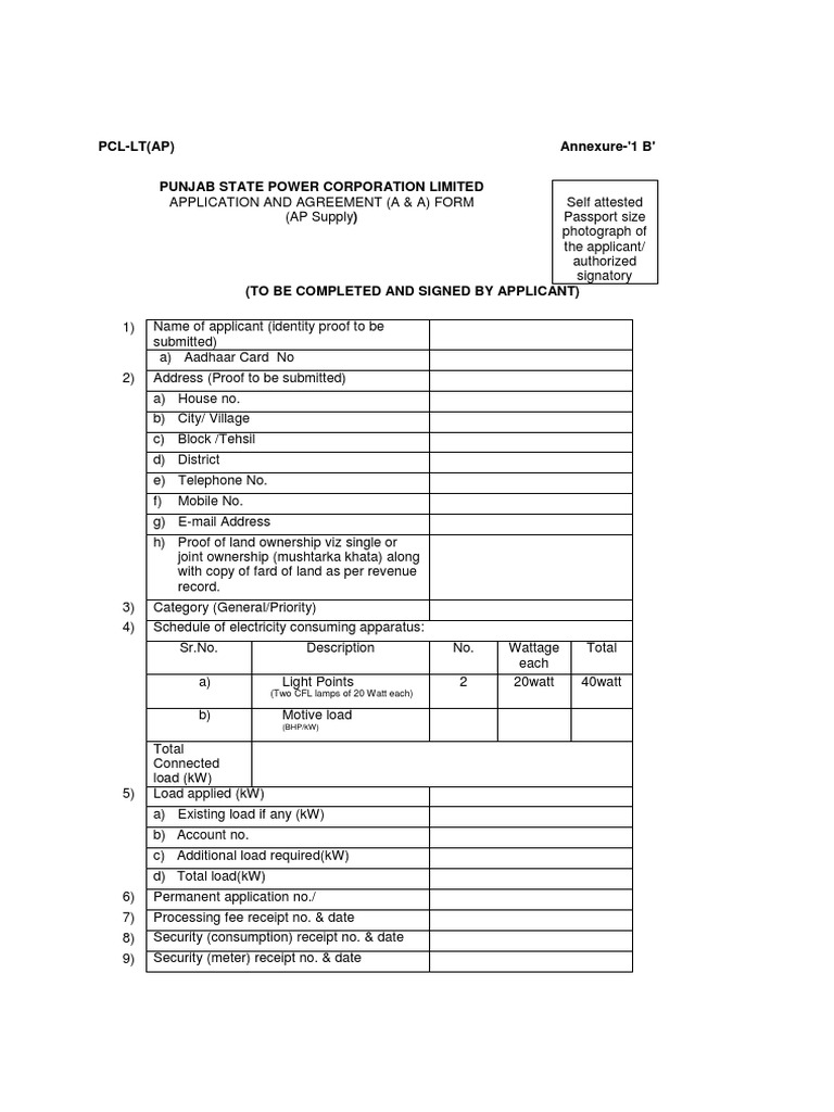 PCL LT - Ap - 1 B Application and Agreement - A A - Form | PDF ...