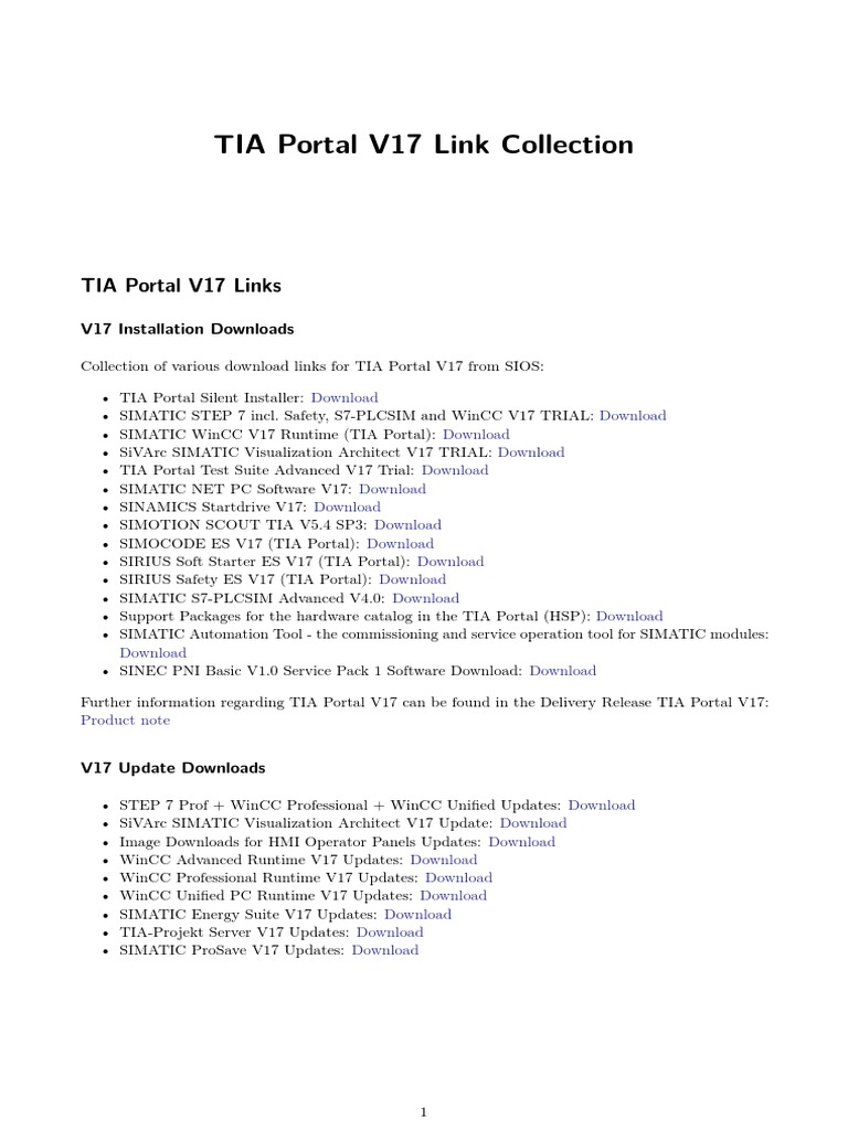 Siemens Tia Portal V17 Link Collection And Update1 Pdf Computer