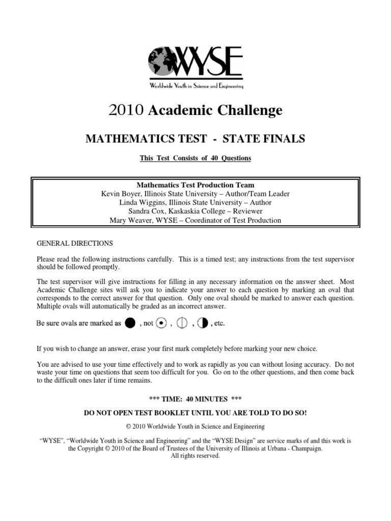 10 State Math Test | PDF | Ellipse | Angle