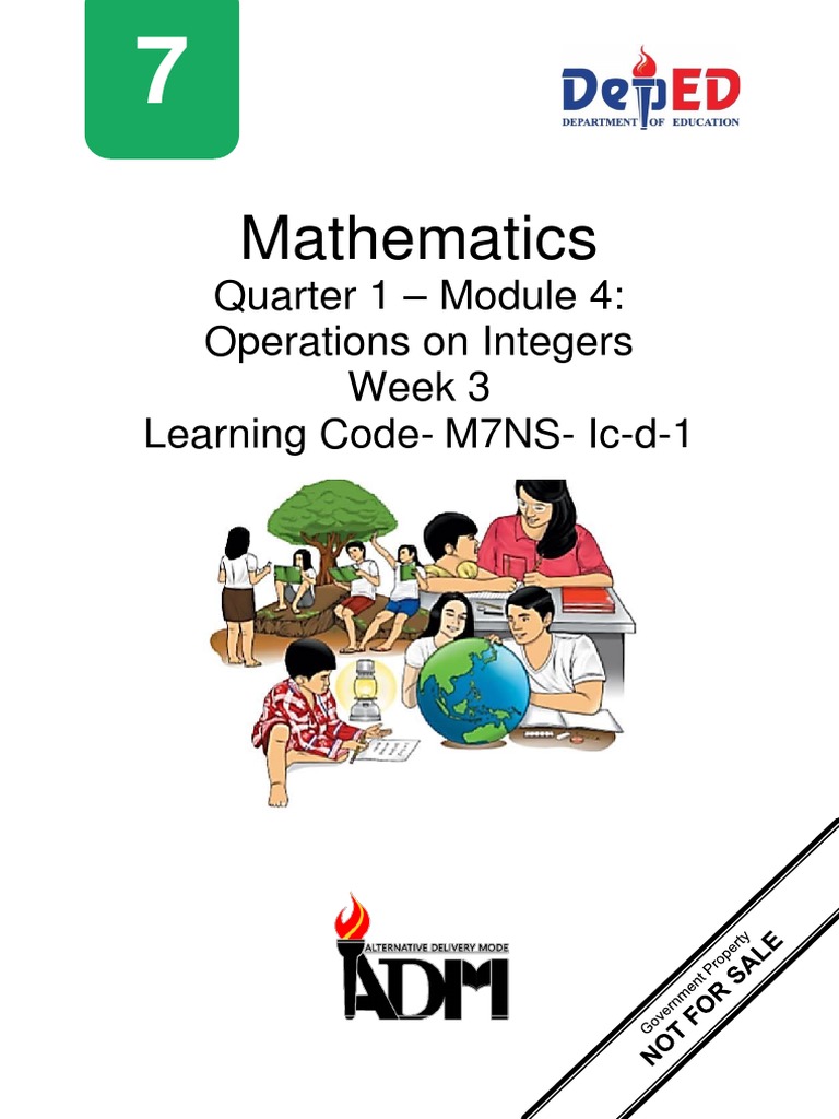 Mathematics: Quarter 1 - Module 4: Operations On Integers Week 3 ...