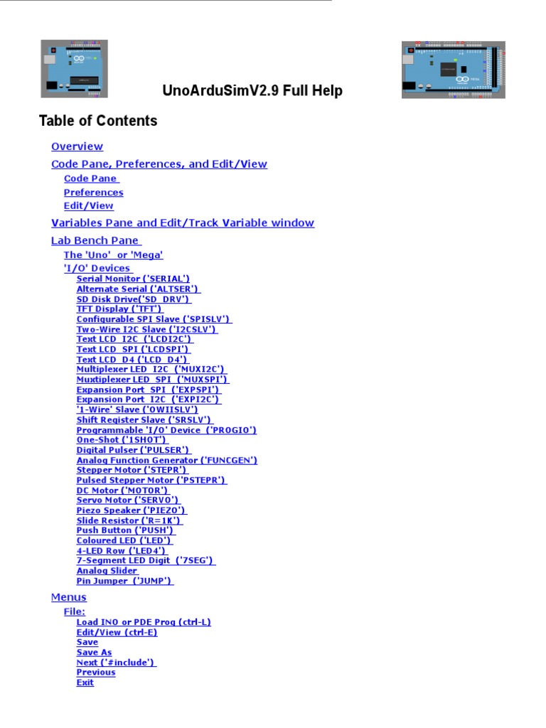 Unoardusimv2.9 Full Help: Code Pane, Preferences, and Edit/View | PDF | C++ | C (Programming ...