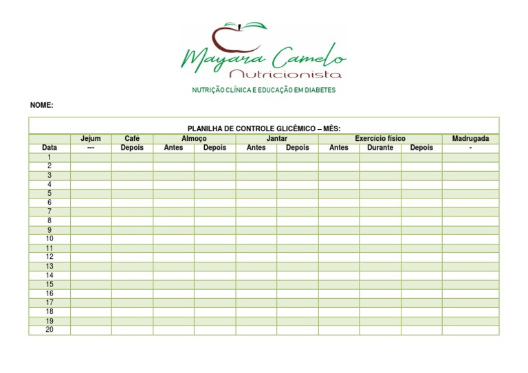 Planilha Controle Glicêmico 1 | PDF