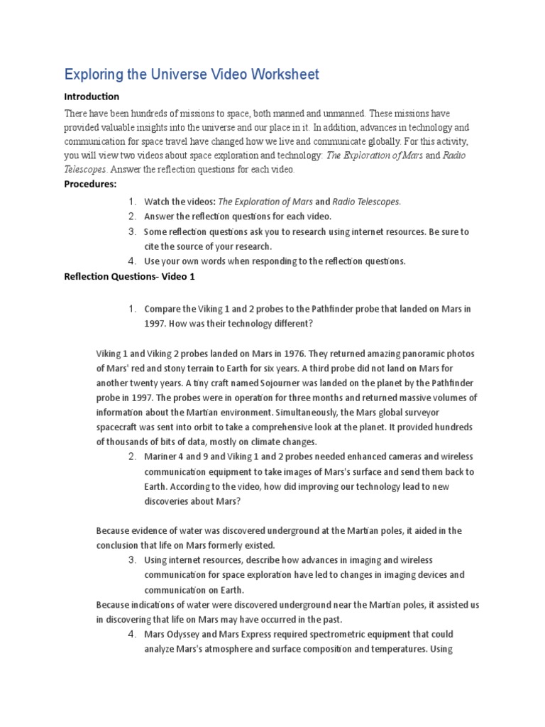 Exploring The Universe Video Worksheet: Telescopes. Answer The ...