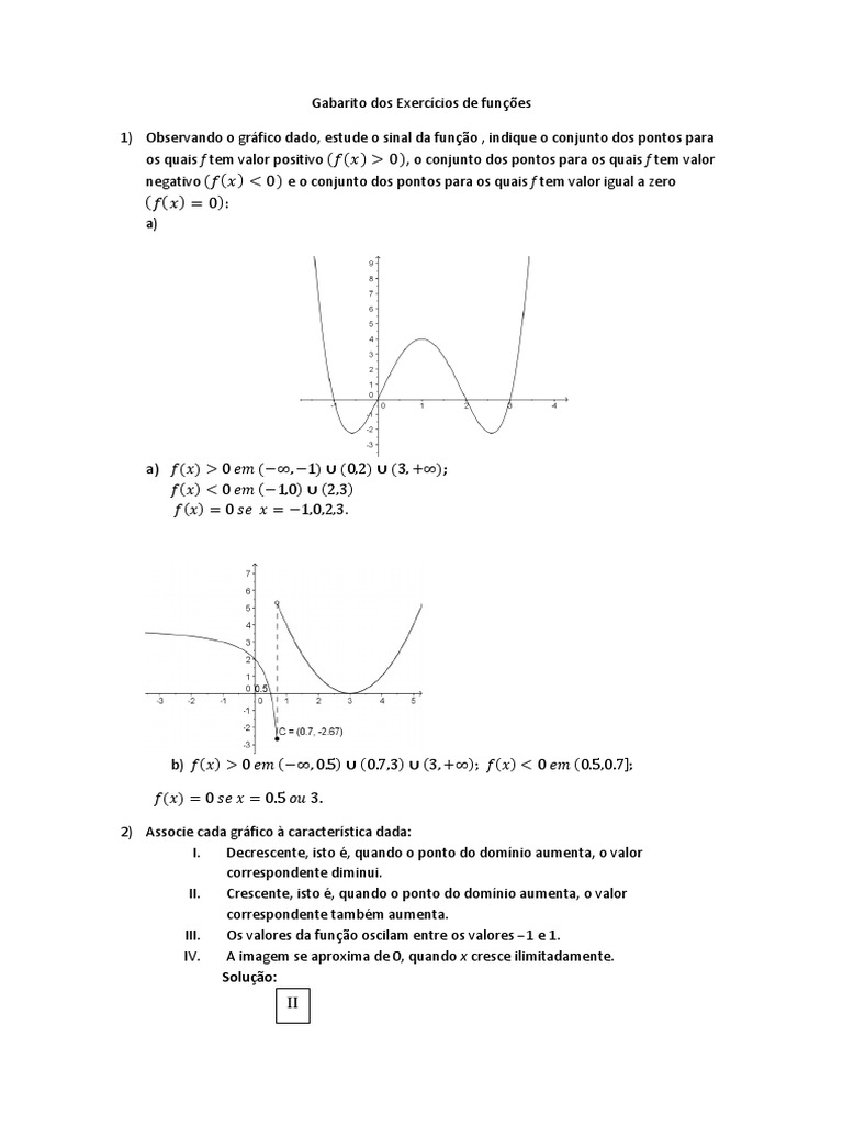 Gabarito de Exercícios de Funções | PDF | Derivado | Função (Matemática)