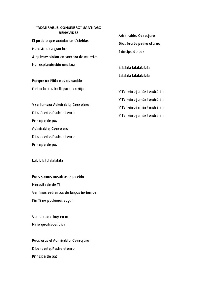 Admirable Consejero: Letra y Acordes | PDF