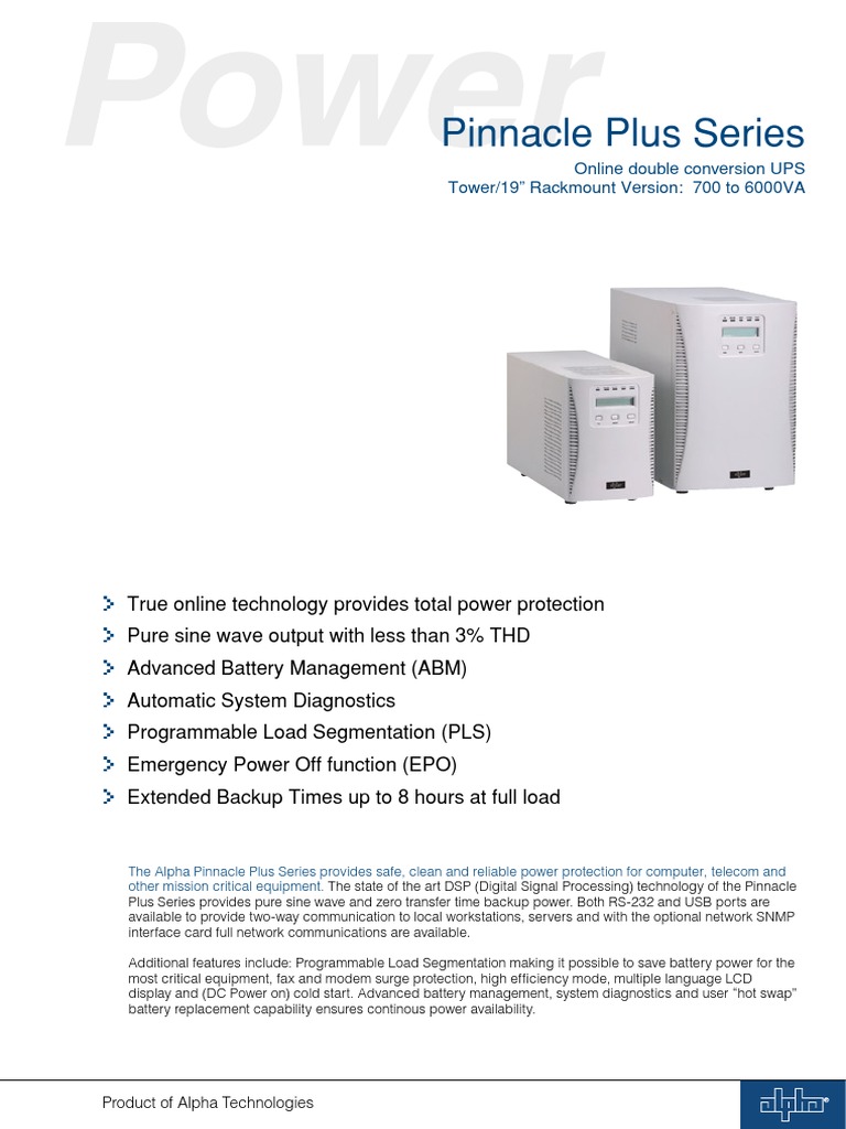 Pinnacle Plus Series: Online Double Conversion UPS Tower/19" Rackmount Version: 700 To 6000VA ...