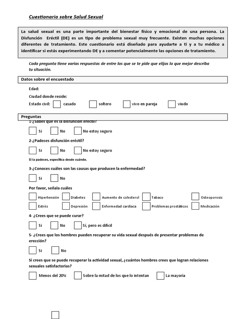 Cuestionario Salud Sexual Pdf Disfunción Eréctil Medicina Clinica