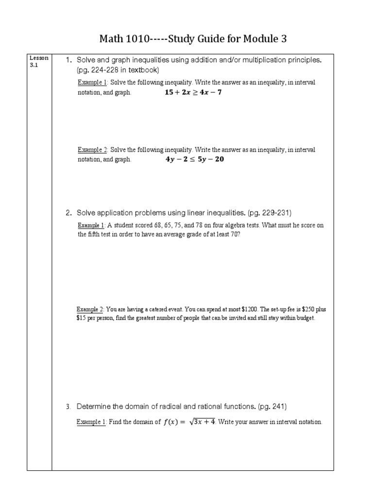 Module 3 Study Guide | Download Free PDF | Inequality (Mathematics ...