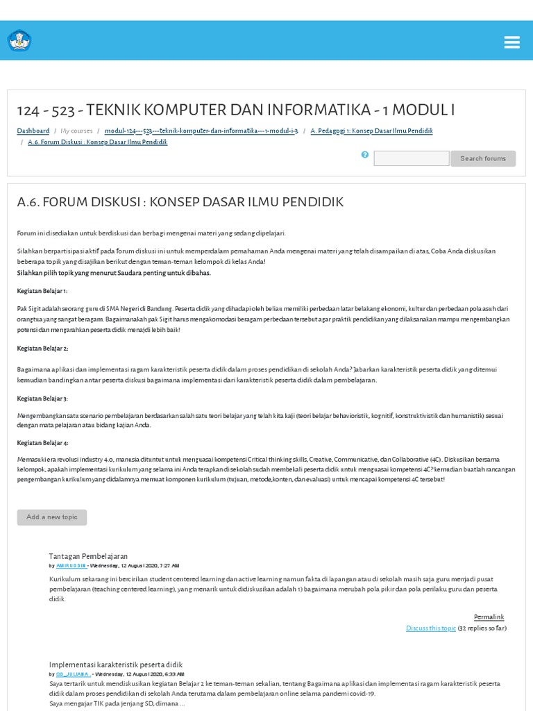 A.6. Forum Diskusi - Konsep Dasar Ilmu Pendidik 1 | PDF