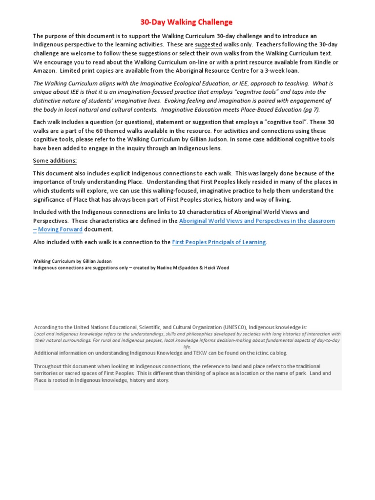 Walking Curriculum 30 Day Challenge by Day 1 | PDF | Learning | Curriculum