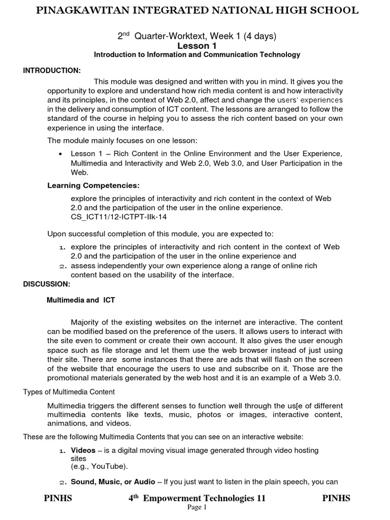 WorkText WW and PT EmpTech Week 1 2nd Grading | PDF | Multimedia | World Wide Web